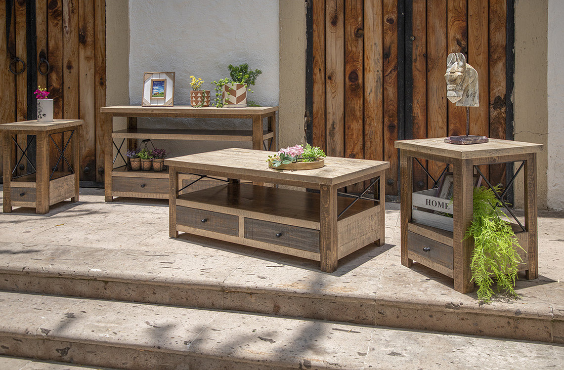 Industrial Solid Reclaimed Wood Multi Color End Table with 1 Drawer ...