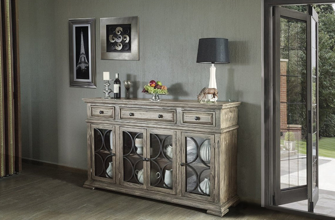 Rustic Modern Solid Pine Circle Sideboard - Antiqued Off-White - 72 ...