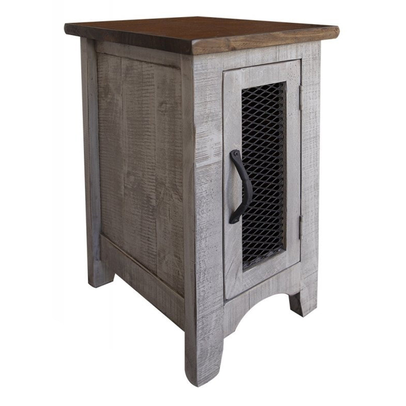 Distressed White Industrial Solid Wood 2 Door Night Stand End Table ...