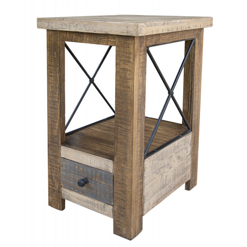 Industrial Solid Reclaimed Wood Multi Color End Table with 1 Drawer ...